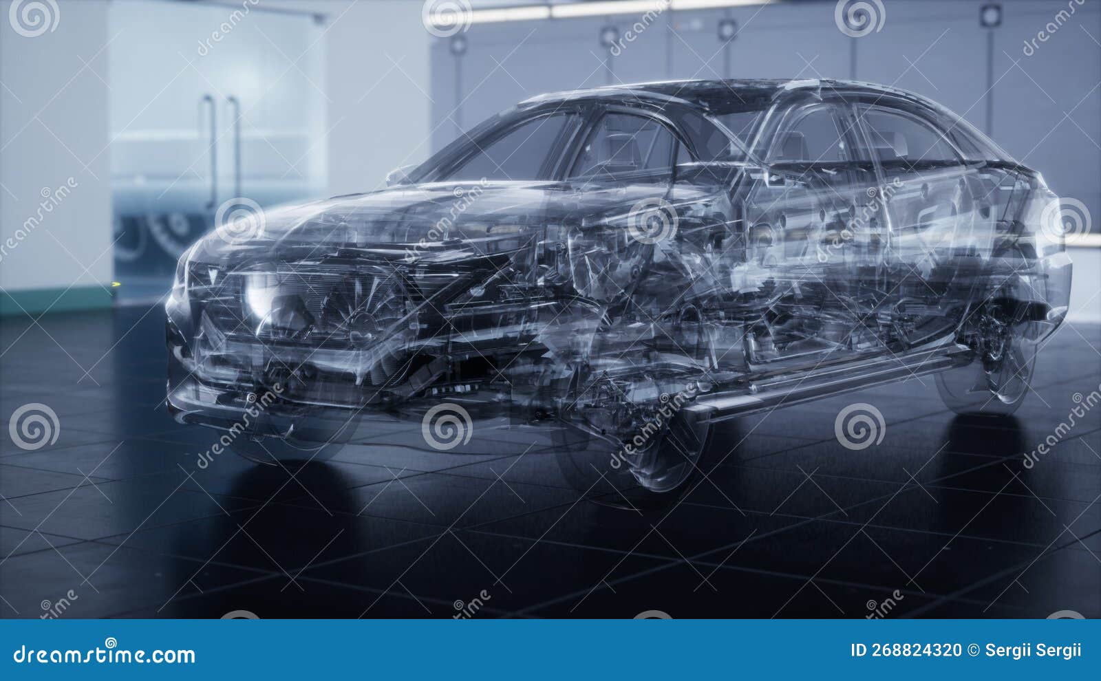 Transparent Car with Engine in Laboratory Stock Illustration ...