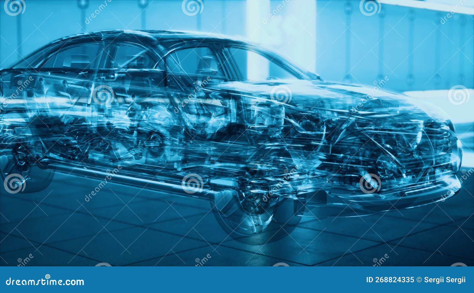 Transparent Car with Engine in Laboratory Stock Illustration ...