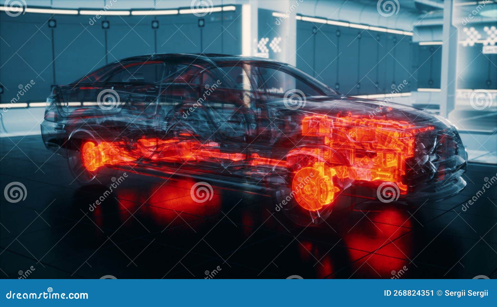 Transparent Car with Engine in Laboratory Stock Illustration ...