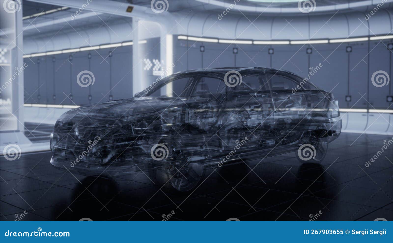 Transparent Car with Engine in Laboratory Stock Illustration ...