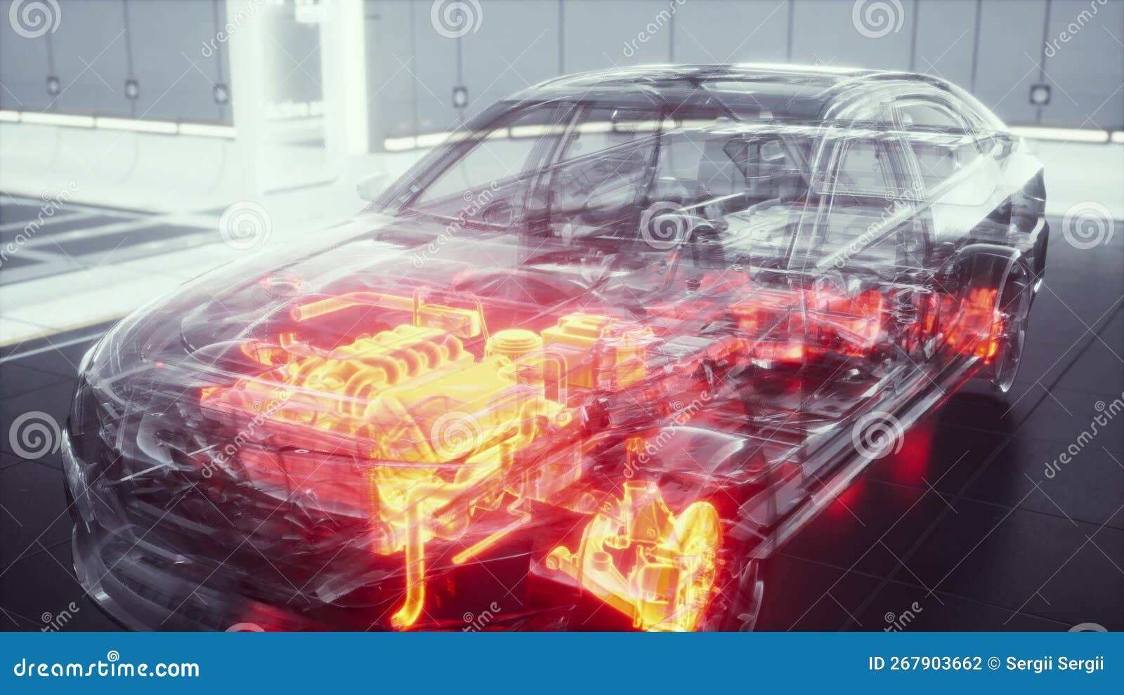 Transparent Car with Engine in Laboratory Stock Illustration ...