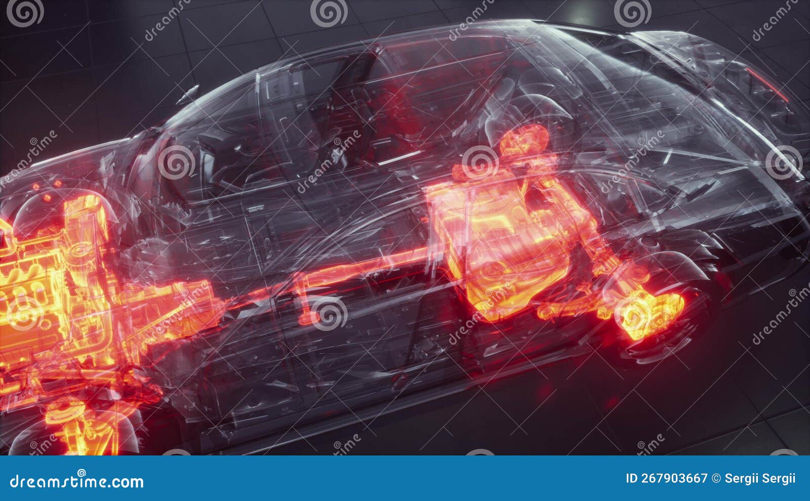 Transparent Car with Engine in Laboratory Stock Illustration ...