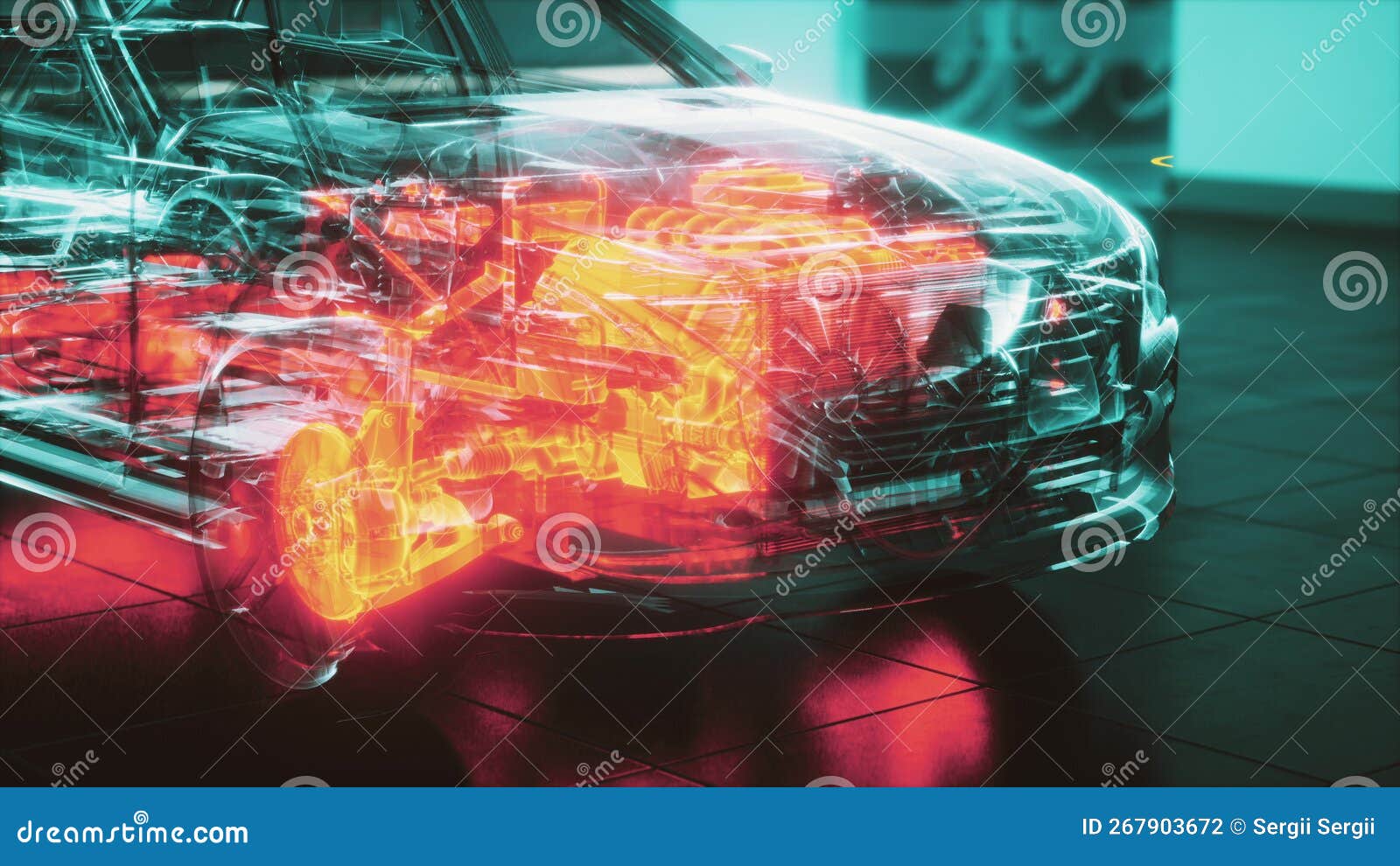Transparent Car with Engine in Laboratory Stock Illustration ...