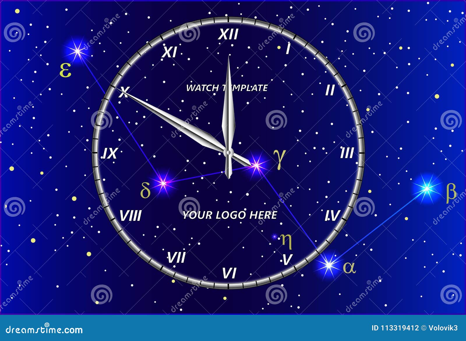 Transparent Clock Template Against the Background of the Constellation ...