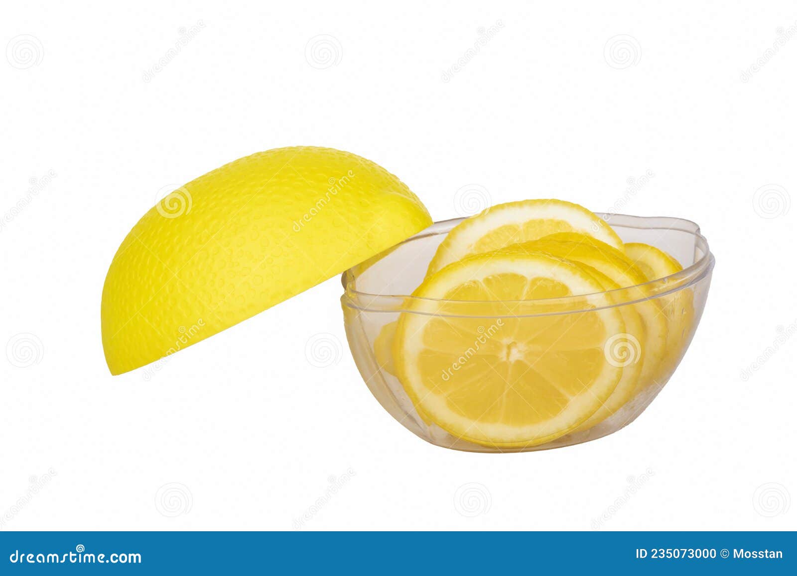 Transparent Container for Lemon and a Sliced Lemon Inside Stock Photo ...