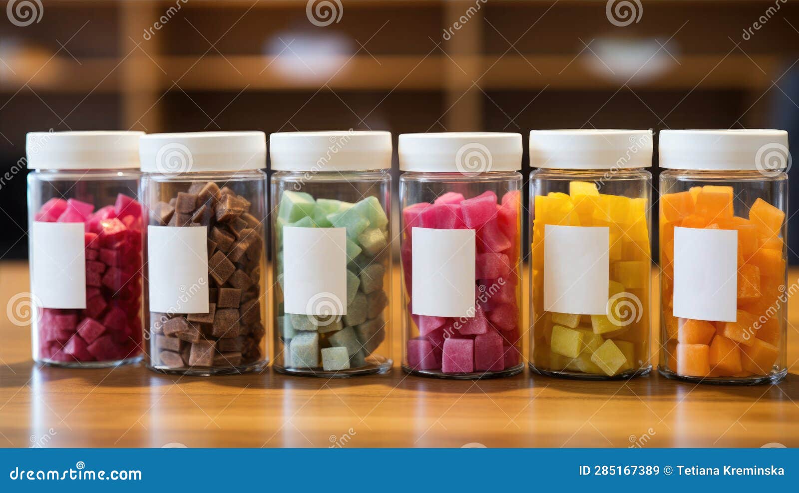 Transparent Containers Filled with Dissolvable Fruit Cubes for Adding ...