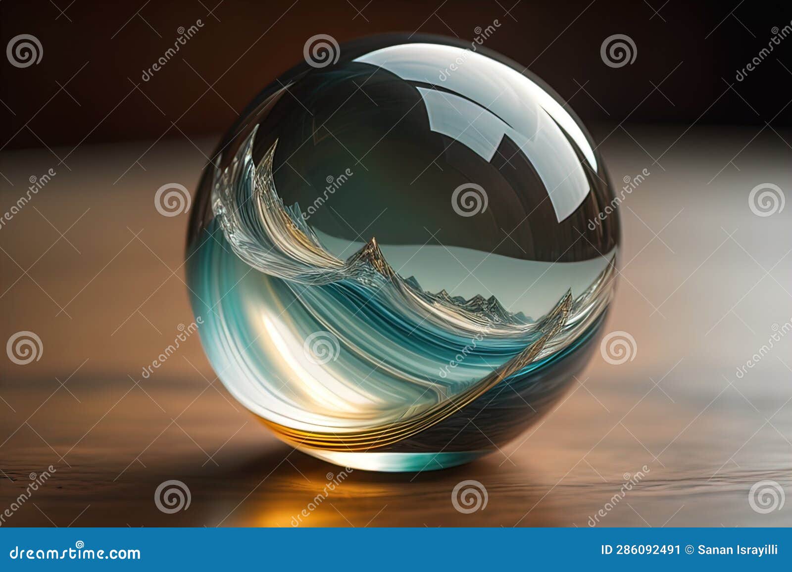 Transparent Crystal Ball on a Wooden Table. Ai Generative Stock Image ...