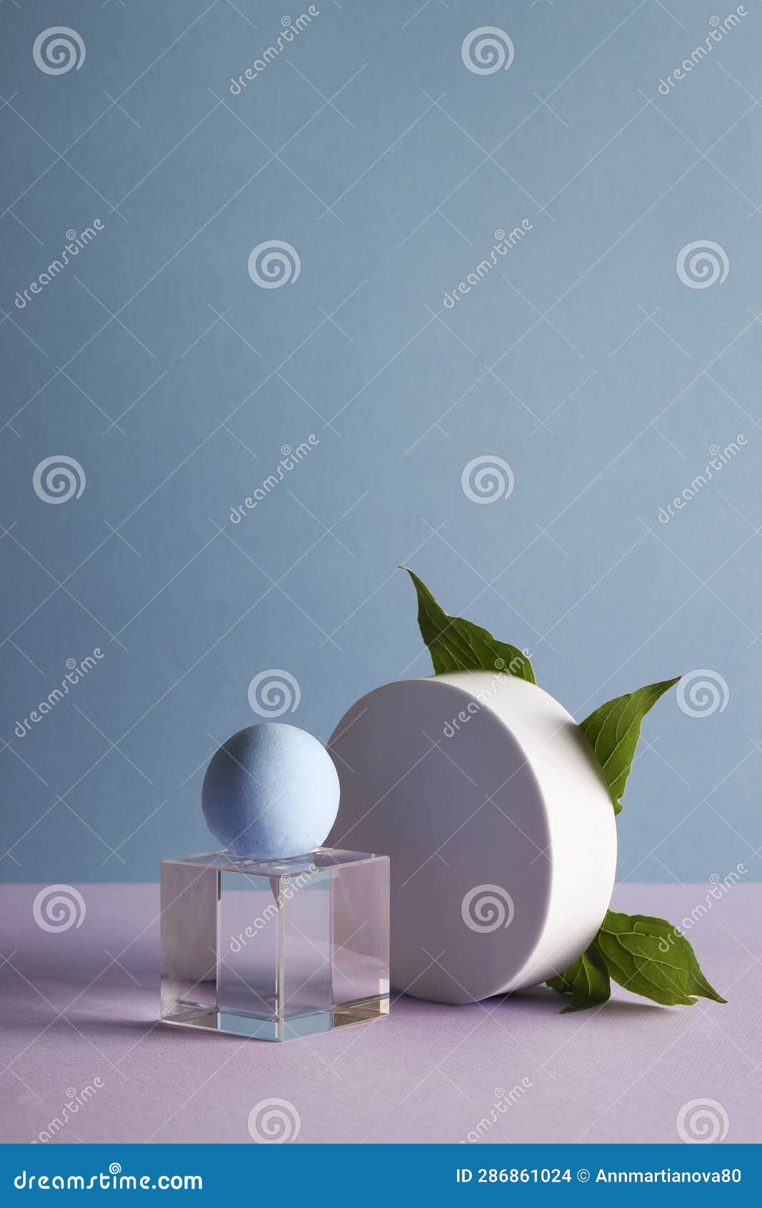 Transparent Cube with Circles on Blue Background. Copy Space Stock ...