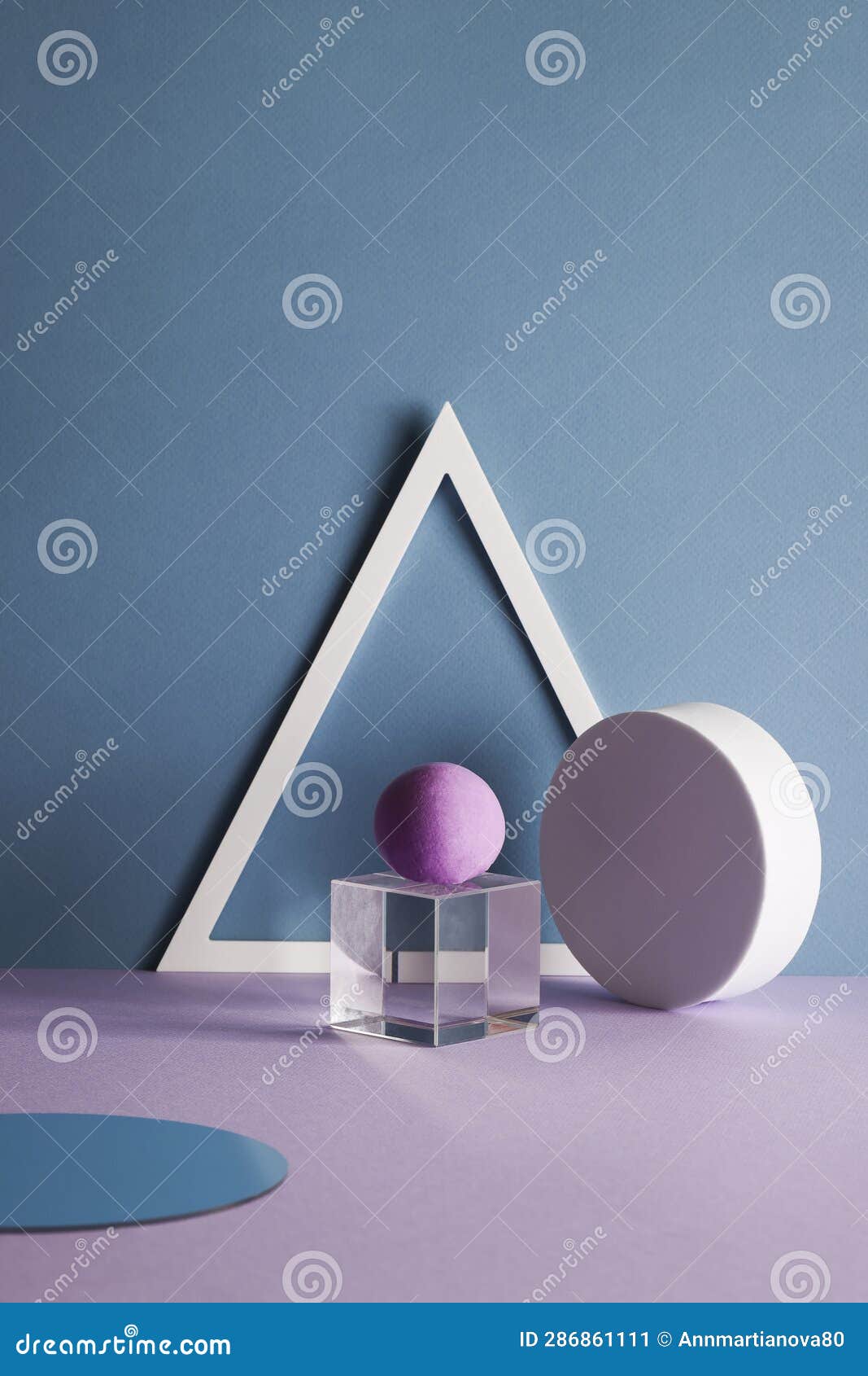 Transparent Cube with Circles, Mirror on Blue Background. Abstract and ...