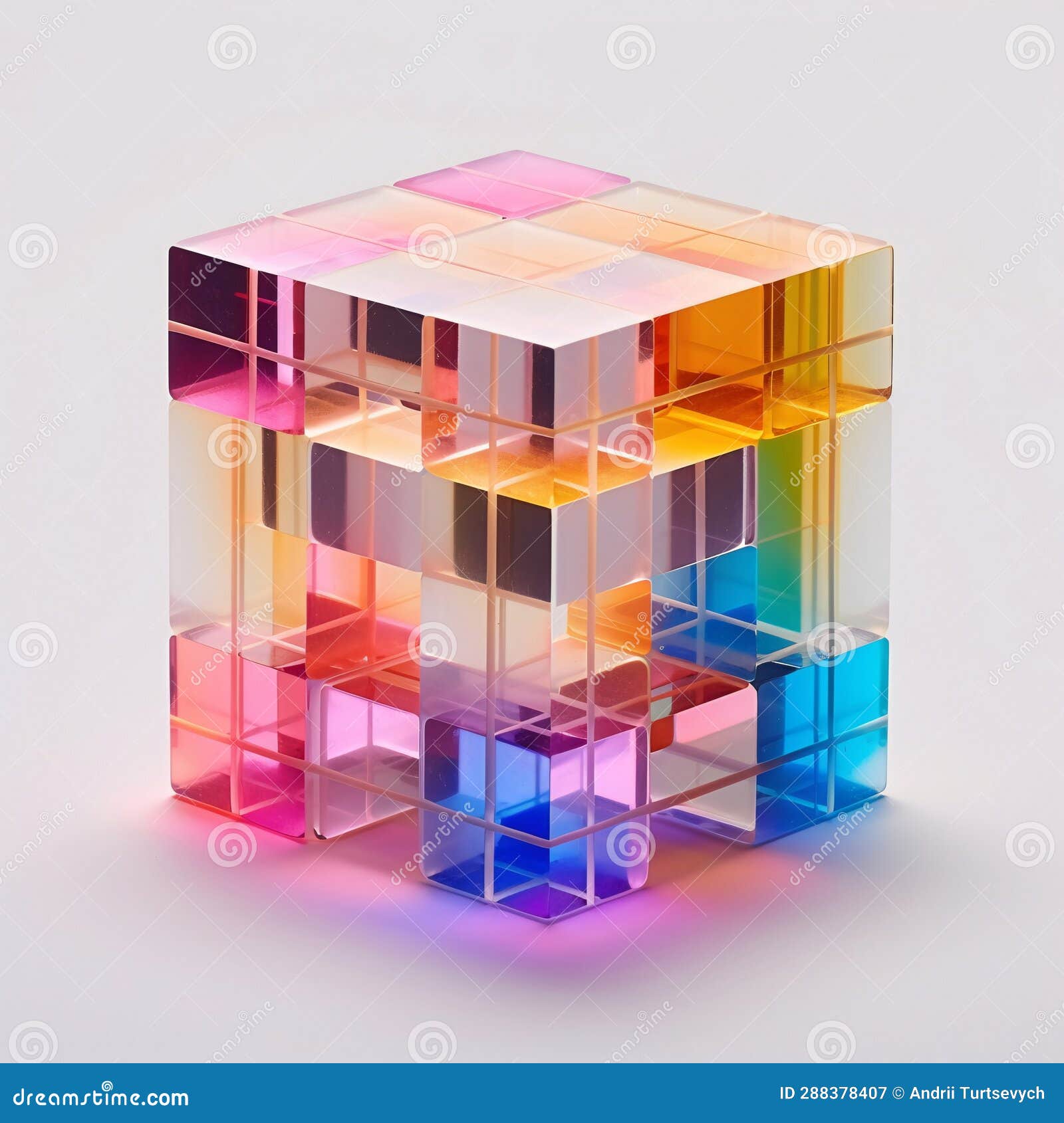 Transparent Cube with Colorful Blocks Inside on a White Surface, in the ...