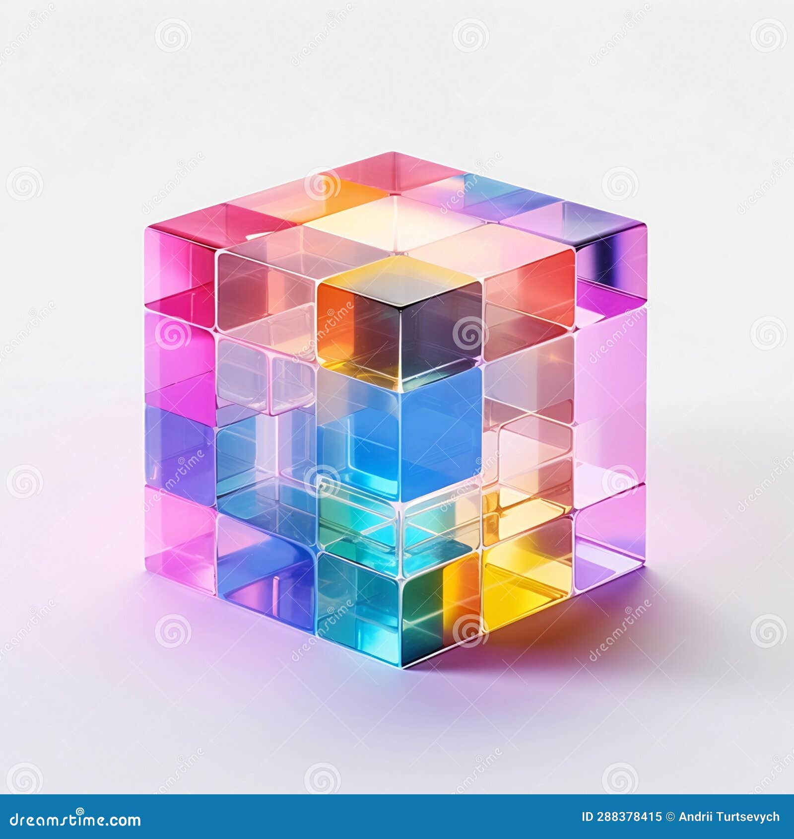 Transparent Cube with Colorful Blocks Inside on a White Surface, in the ...
