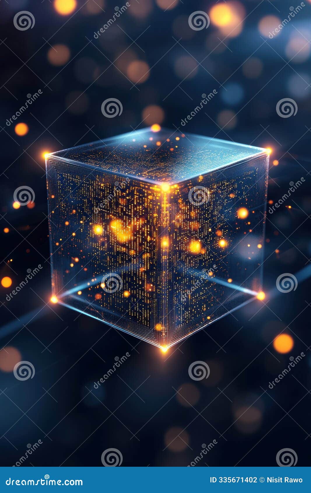 A Transparent Cube Filled with Glowing Blockchain Data, Floating in a ...