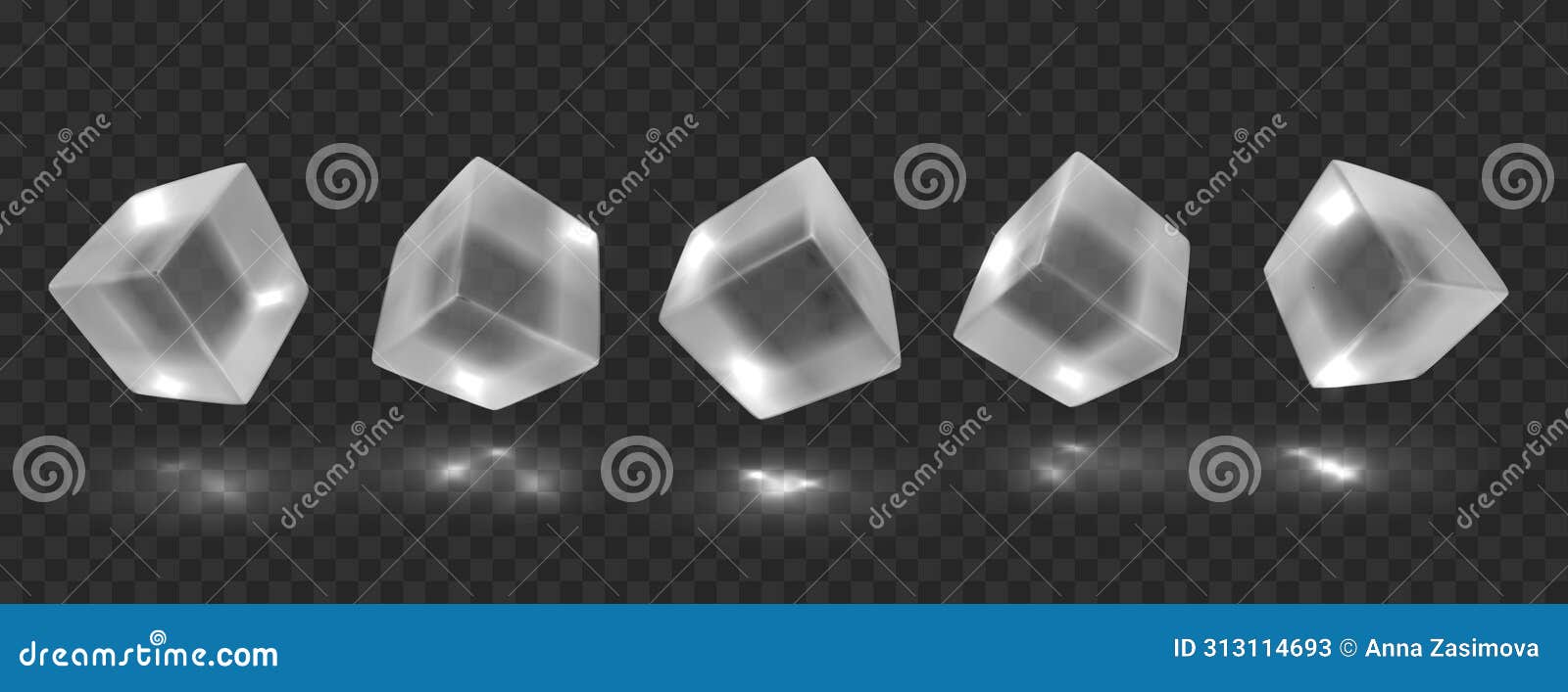 Transparent Cubes in Different Angles with Reflection. Isolated Glossy ...