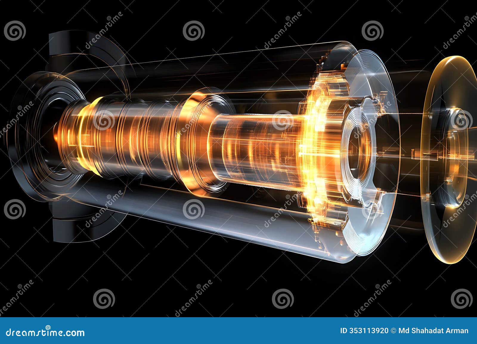 Cutaway of a Complex Mechanism with Glowing Internal Stock Illustration ...