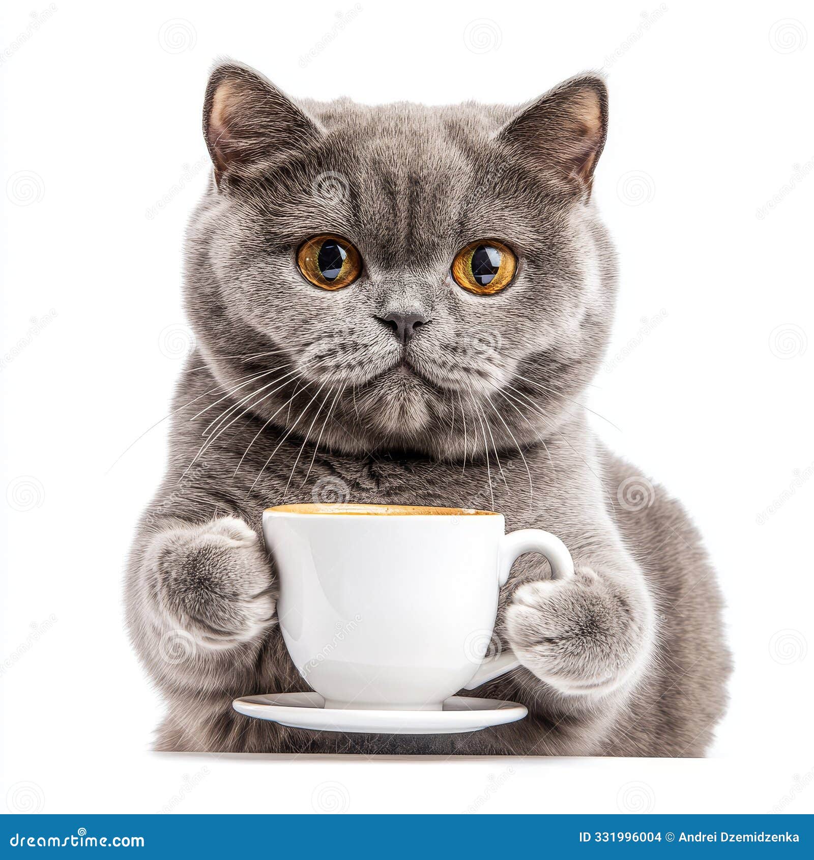 Transparent Cutout of Cat Drinking Tea on White Background Stock Photo ...