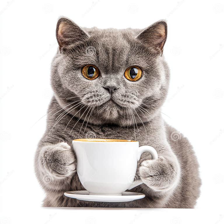 Transparent Cutout of Cat Drinking Tea on White Background Stock Photo - Image of holding ...
