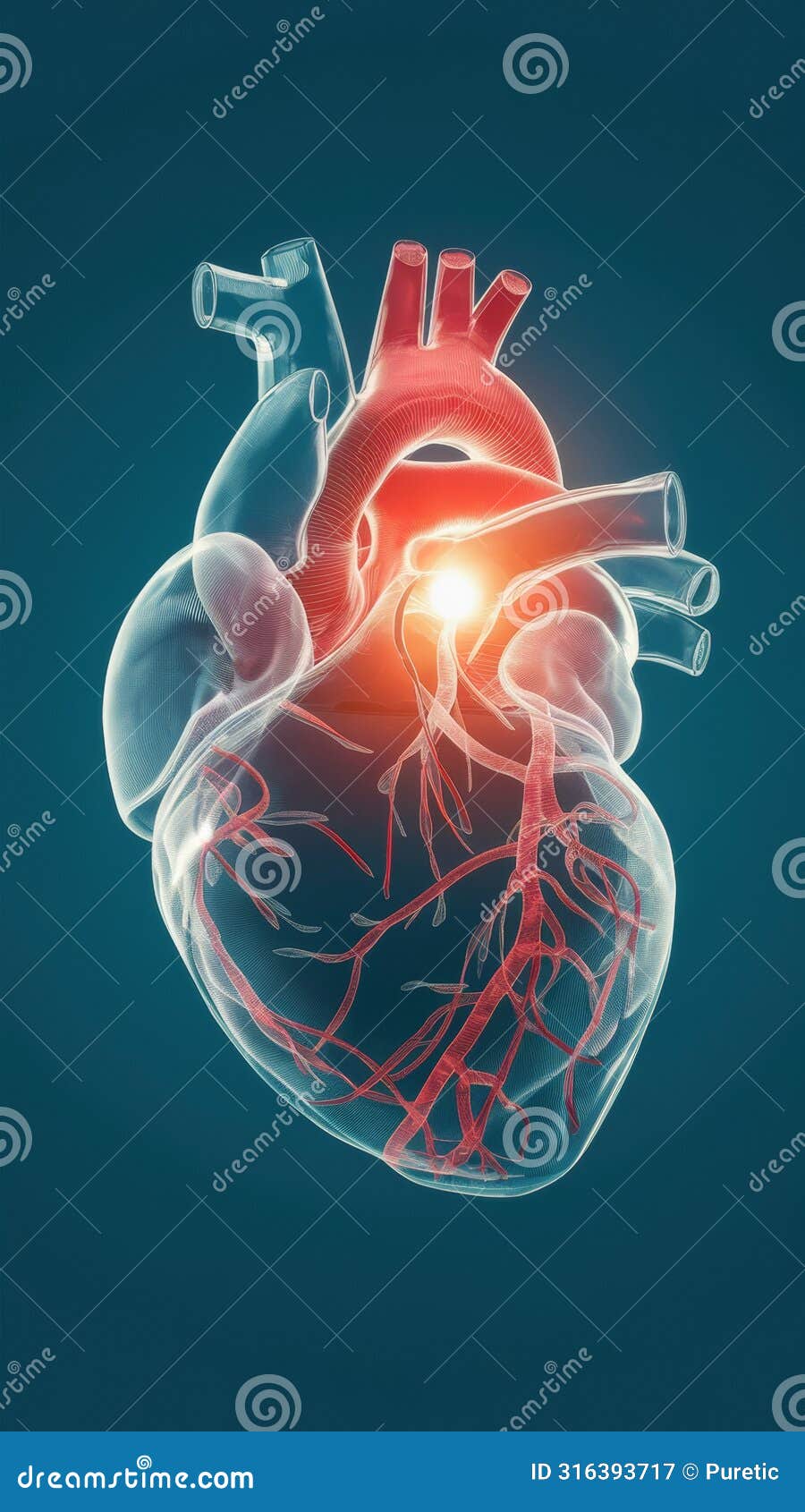 Transparent 3D Rendering of the Heart with Vascular Anomalies Stock ...