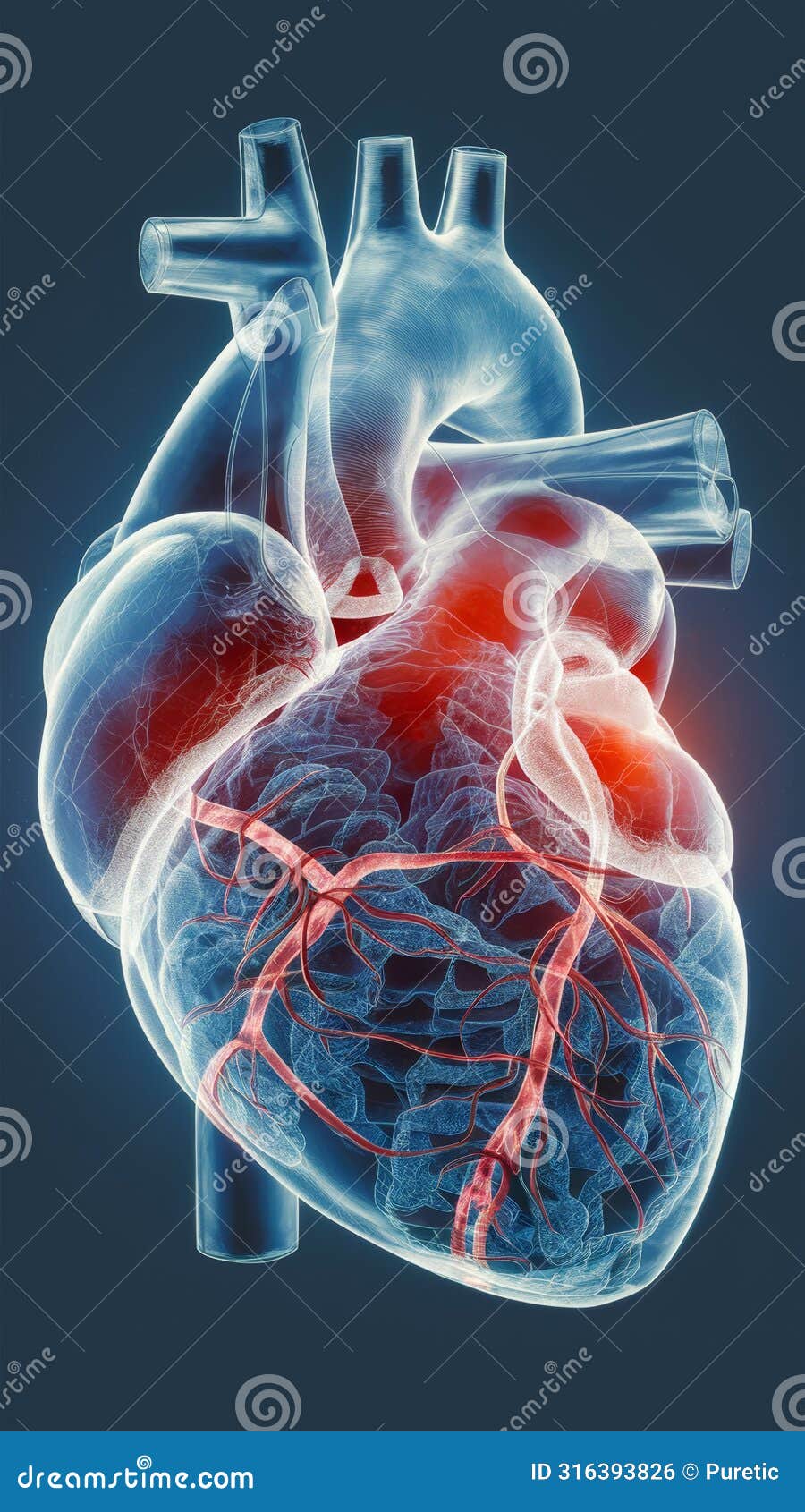 Transparent 3D Rendering of the Heart with Vascular Anomalies Stock ...
