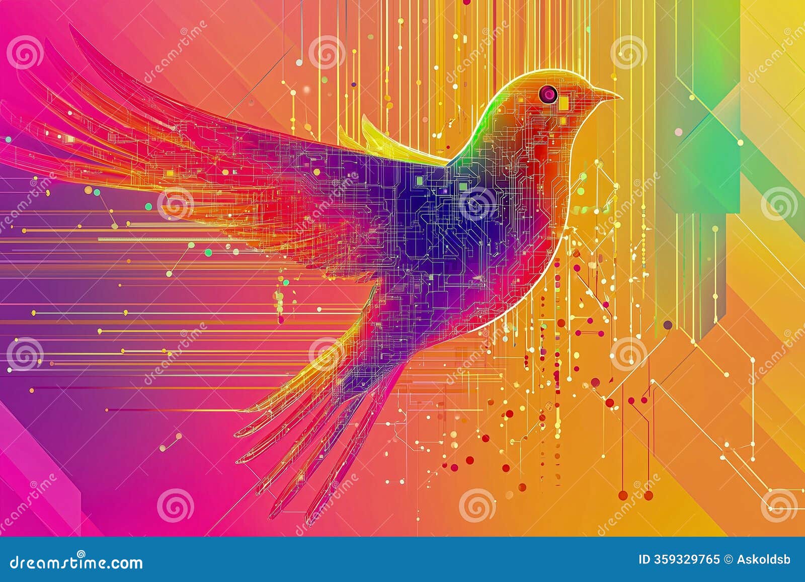 Transparent Digital Bird with AI Microchip Wings on a Gradient ...