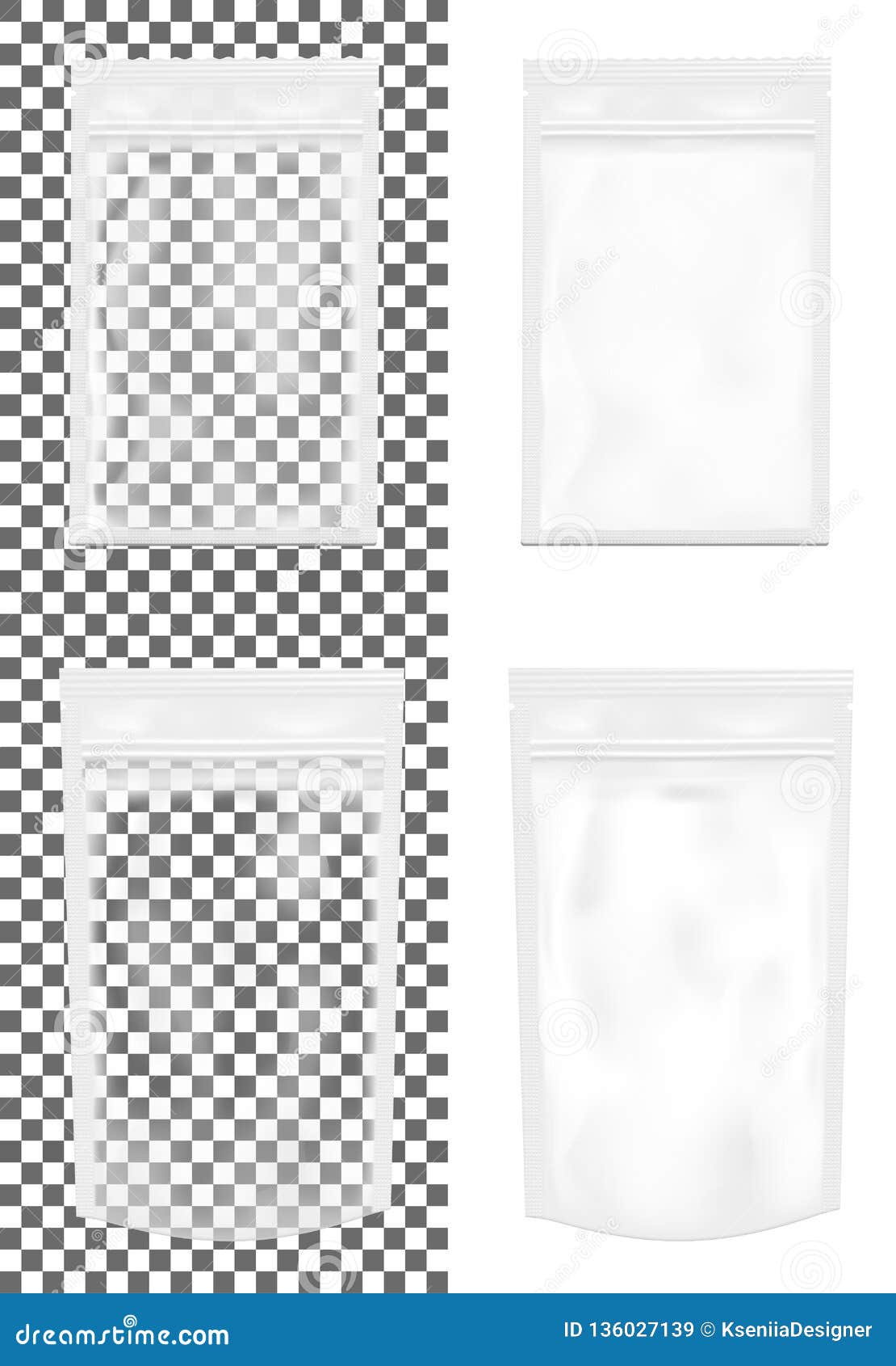 Transparent Empty Plastic Packaging with Zipper. Blank Foil Sachet for ...