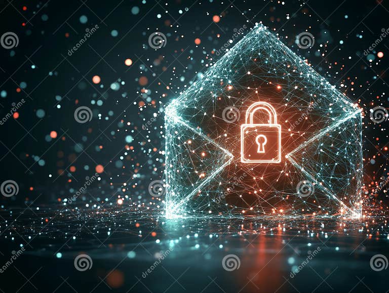 Transparent Envelope Encased in a Glowing Digital Cube, Symbolizing ...