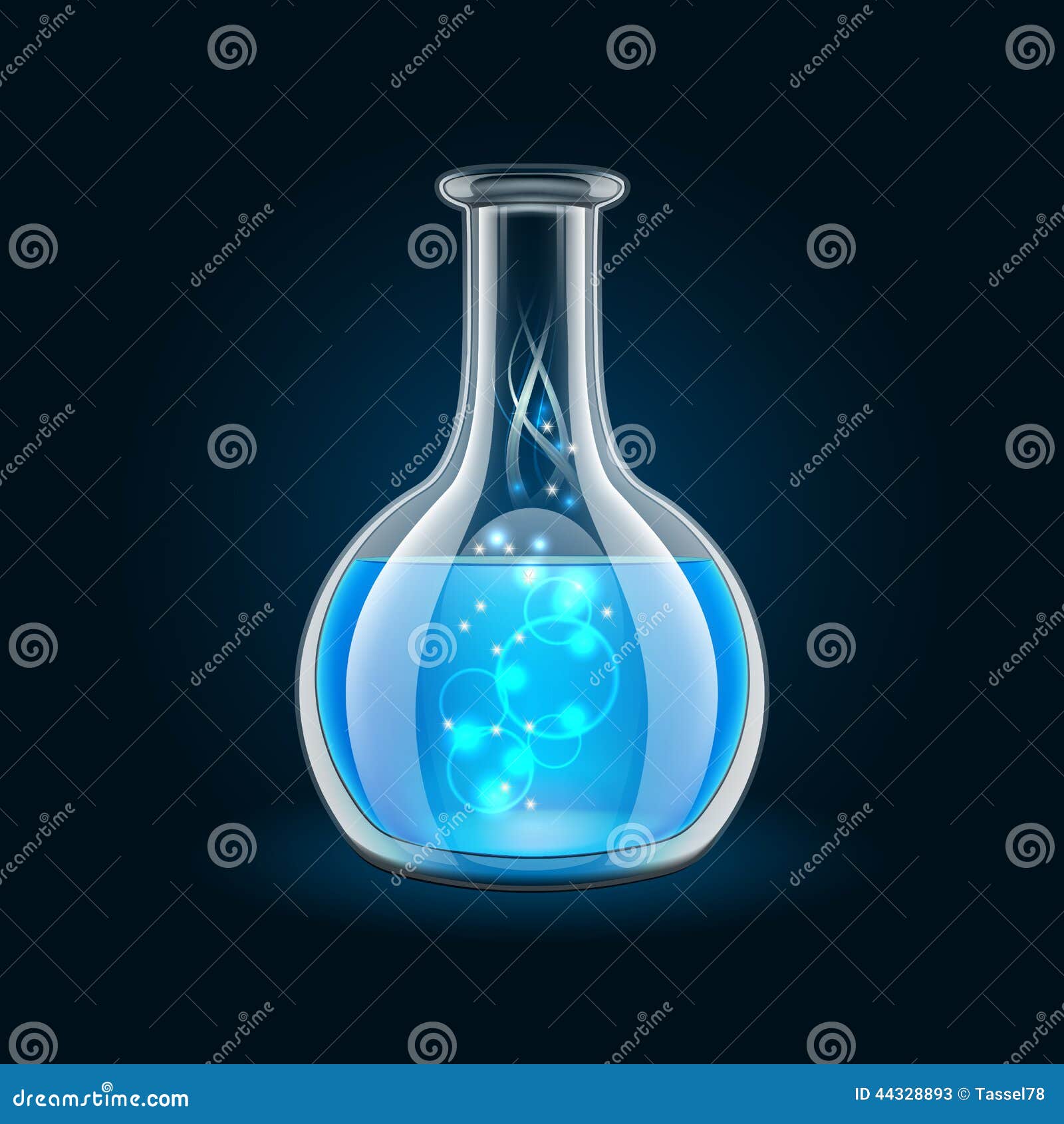 Transparent Flask with Magic Blue Liquid on Black Stock Vector ...