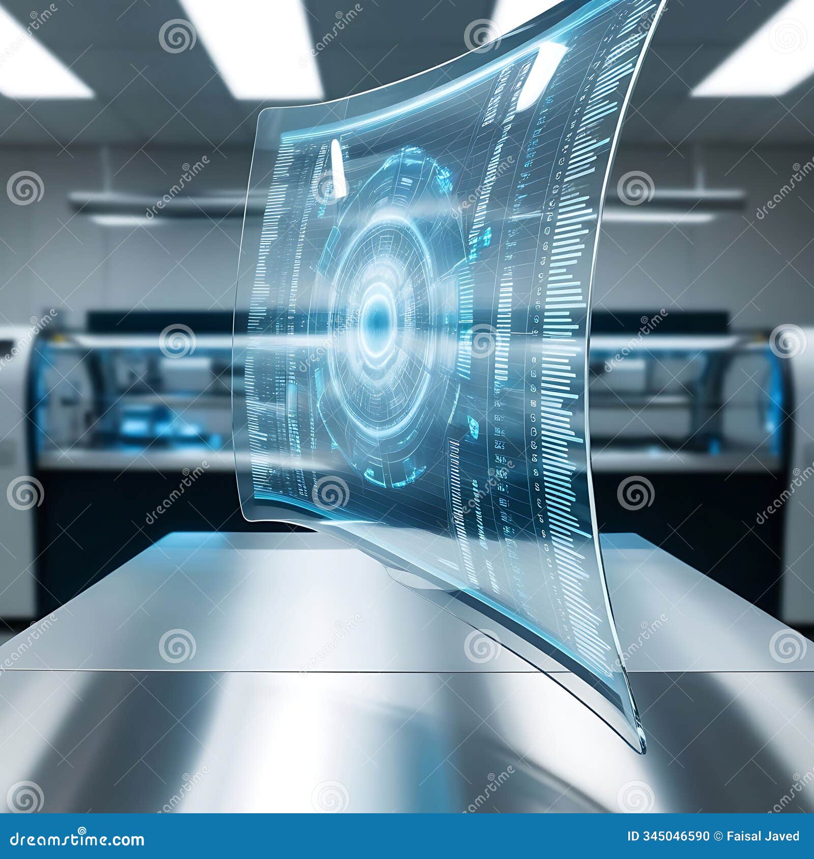 A Transparent, Flexible OLED Display Screen Showing Abstract Data ...