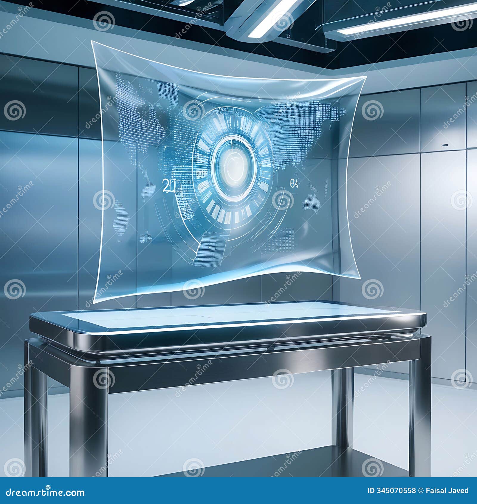 A Transparent, Flexible OLED Display Screen Showing Abstract Data ...