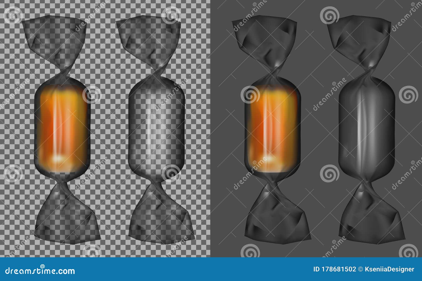 Transparent Foil Black Candy Wrappers with Caramel Stock Vector ...