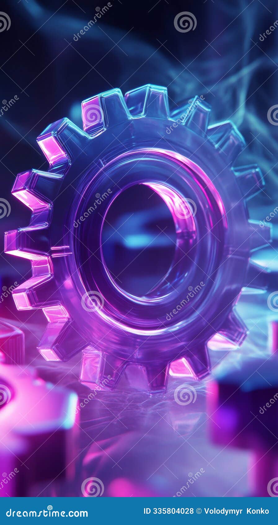 Transparent Gear with Neon Lights, Futuristic Concept Stock Photo ...