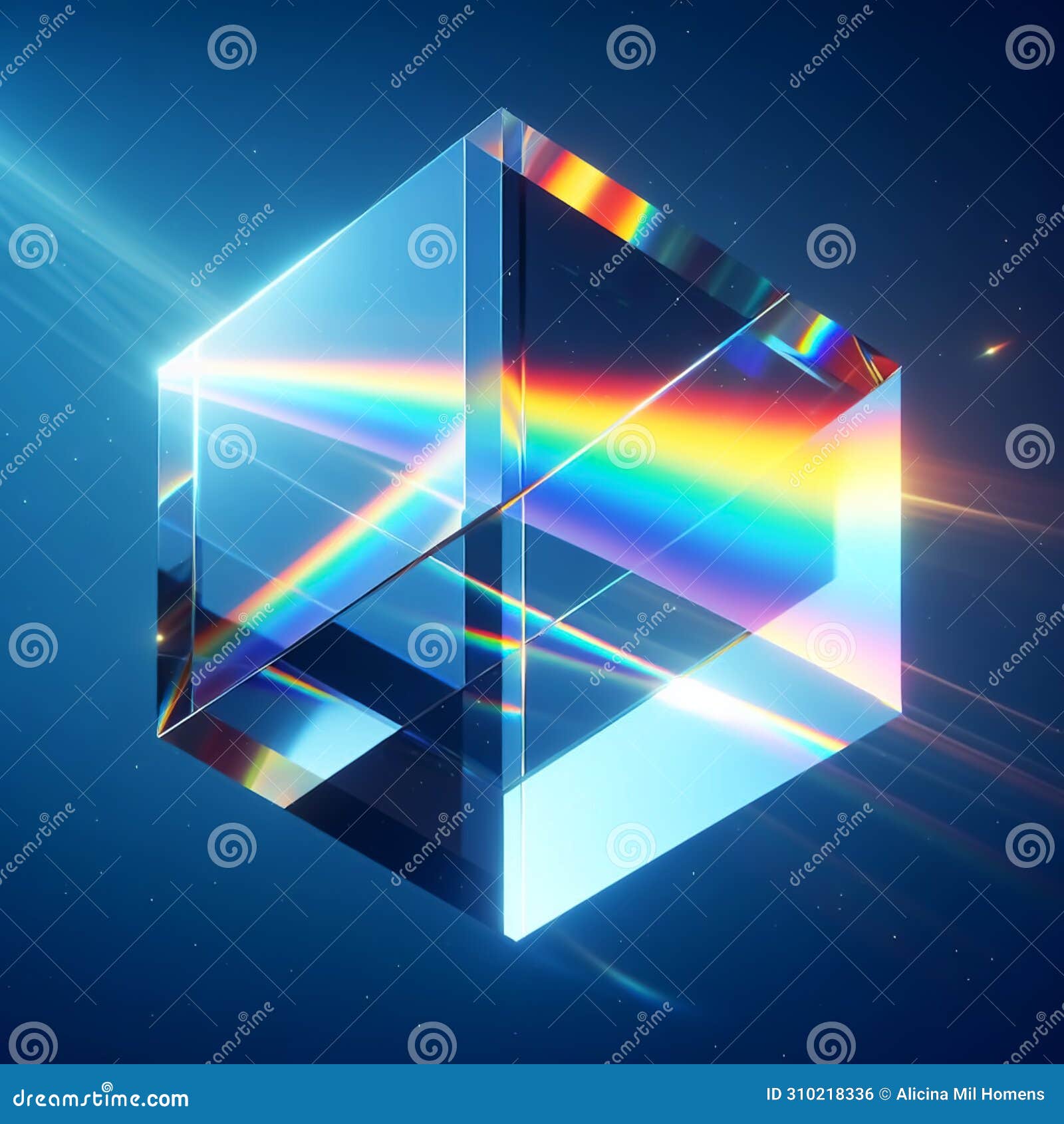 Transparent Geometric Figure Radiating Rainbow Light on a Blue ...