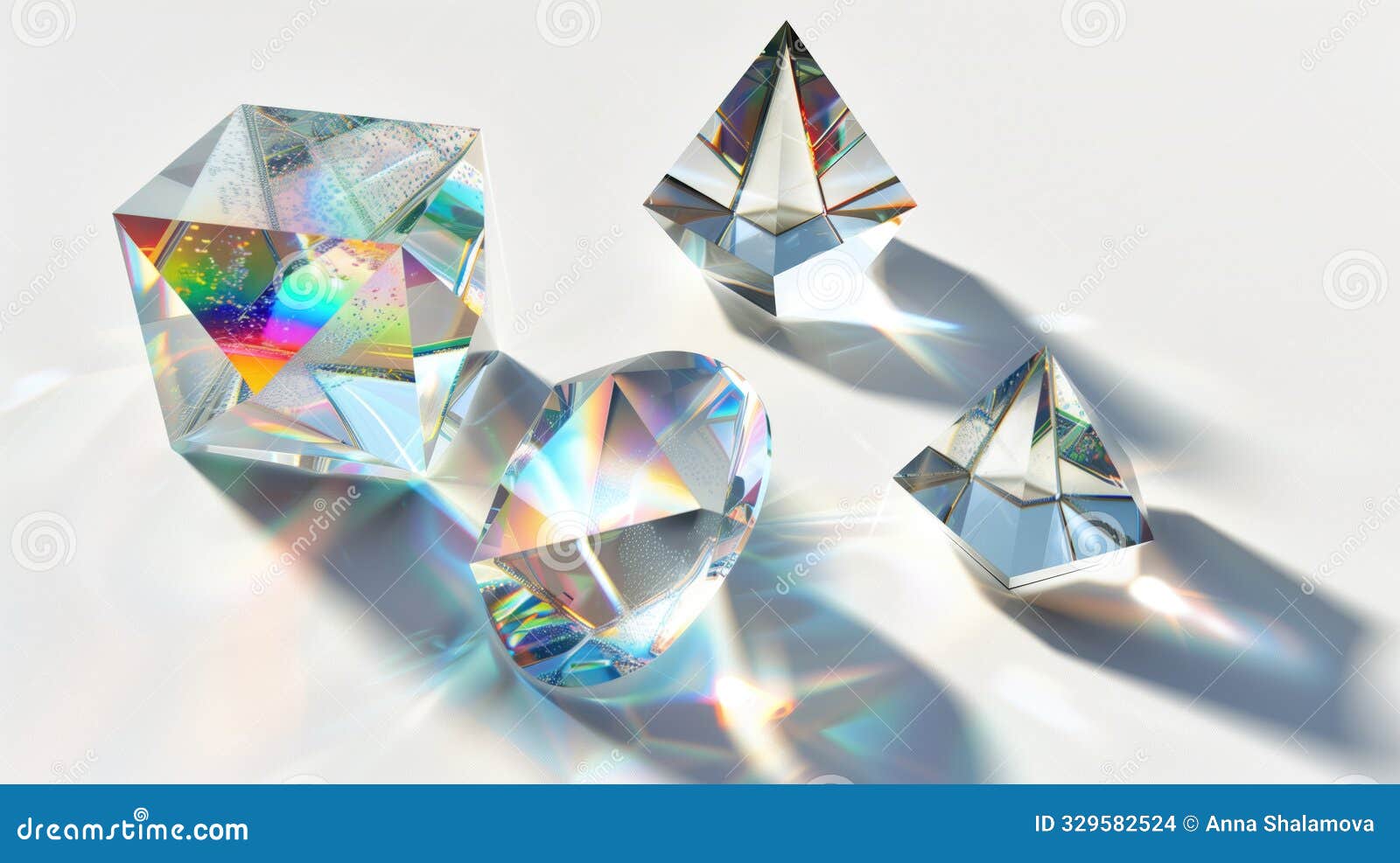 Transparent Geometric Prisms Reflecting Colorful Light Patterns on a ...