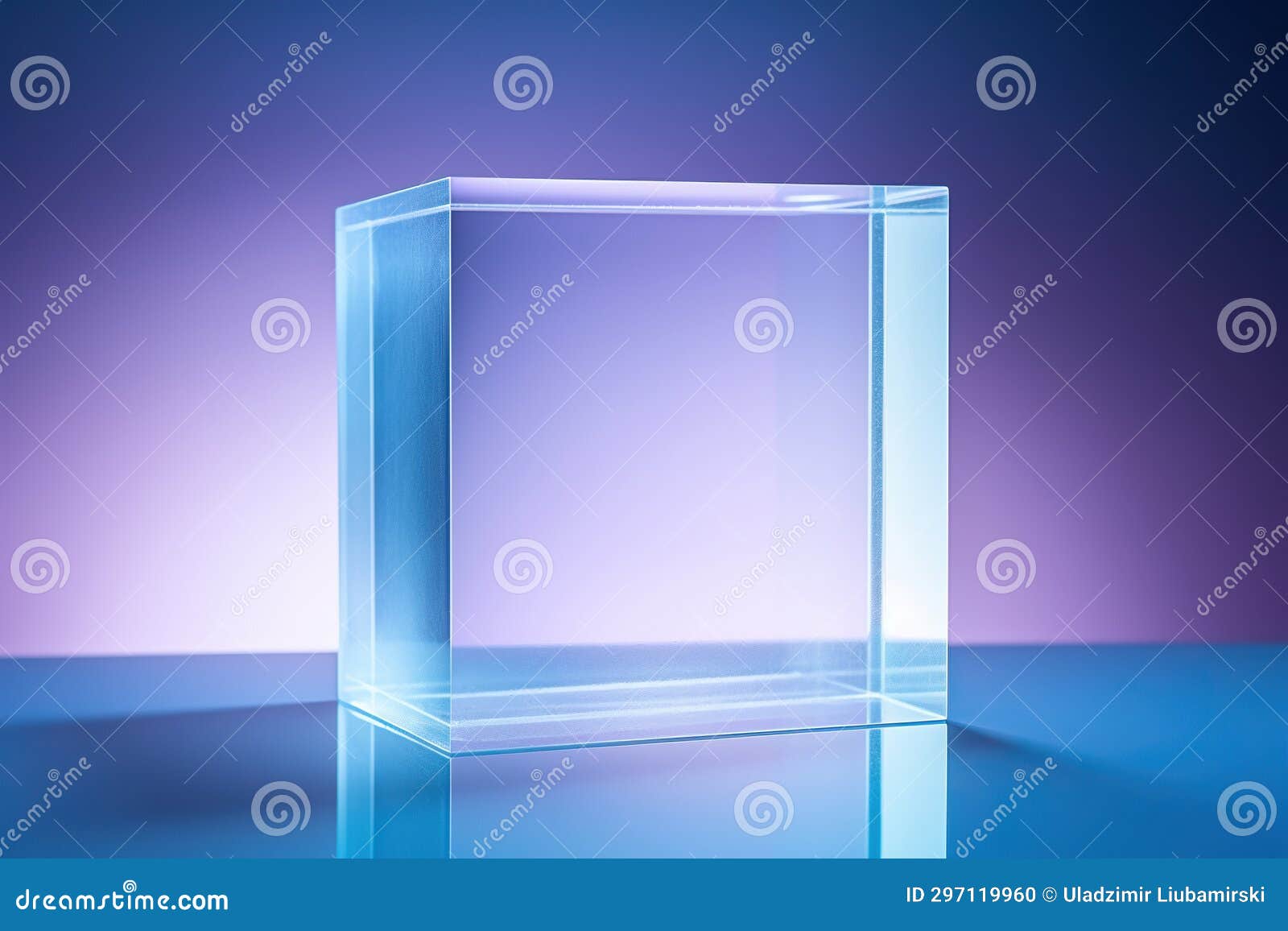 Transparent Glass Cube on a Blue Gradient Background. Transparent ...