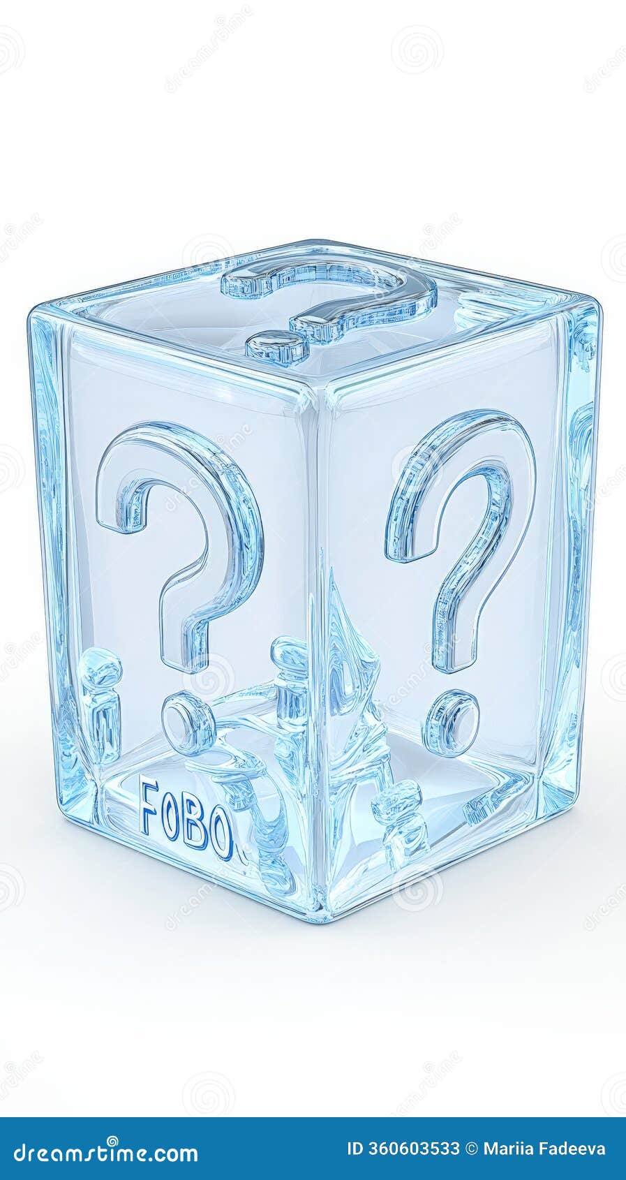 Transparent Glass Cube with Engraved Question Marks, Symbolizing ...
