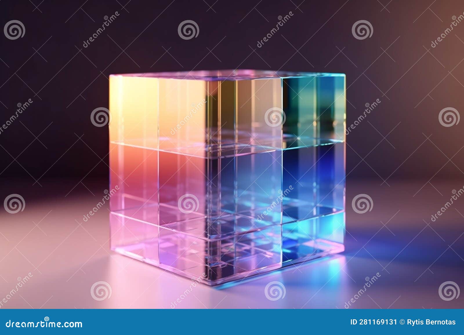 Transparent Glass Cube Illuminated with Light and Reflects Colorful ...