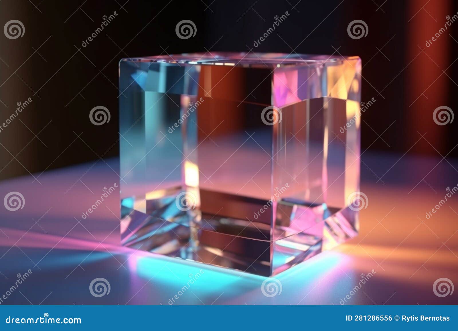 Transparent Glass Cube Illuminated with Light and Reflects Colorful ...