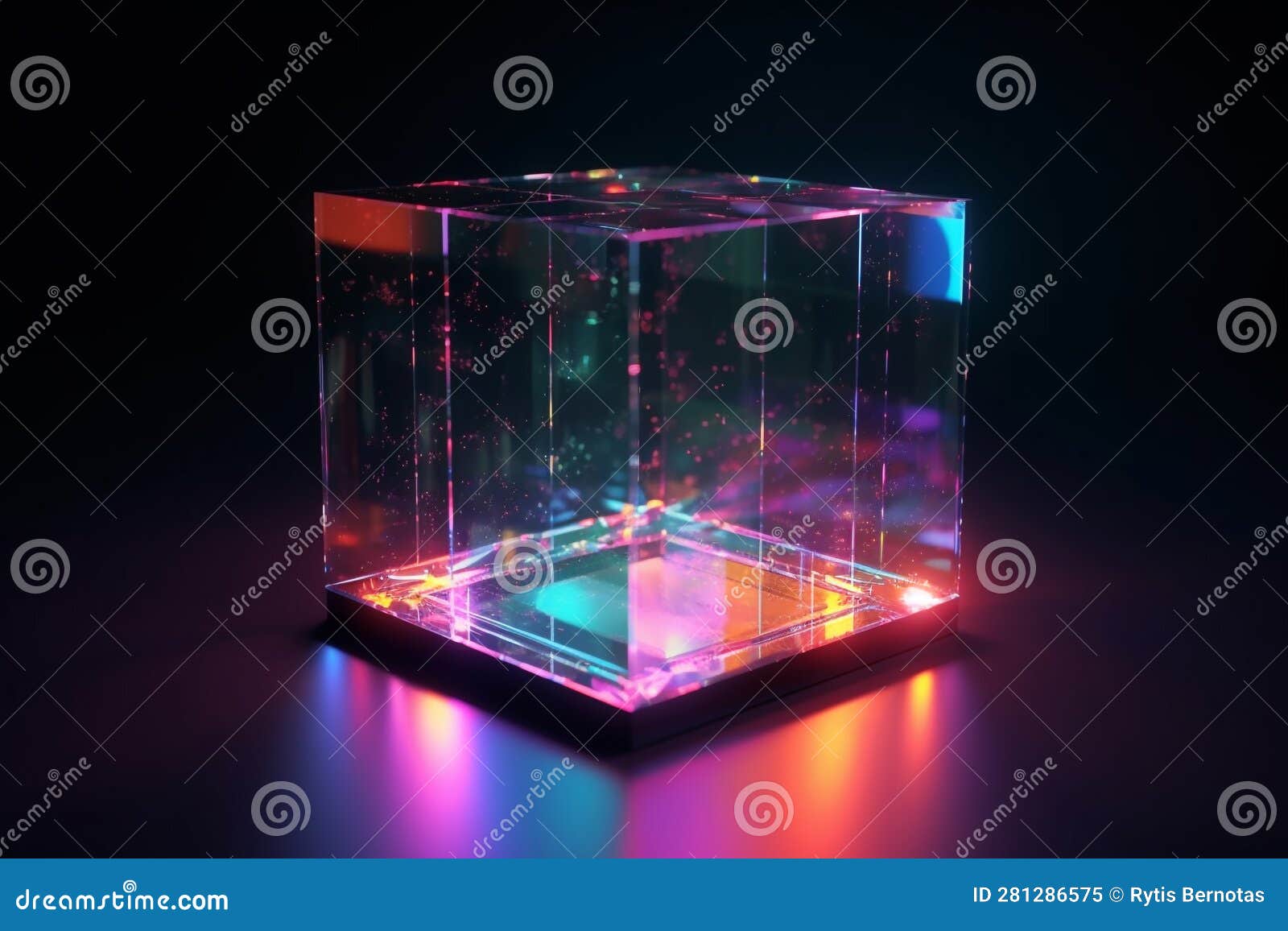 Transparent Glass Cube Illuminated with Light and Reflects Colorful ...