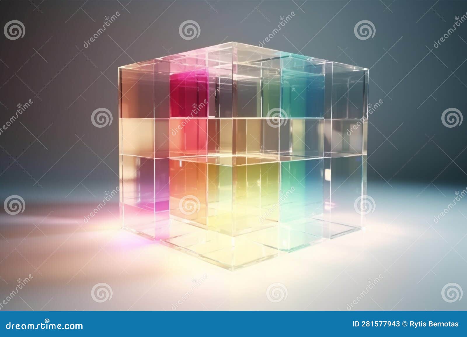 Transparent Glass Cube Illuminated with Light and Reflects Colorful ...