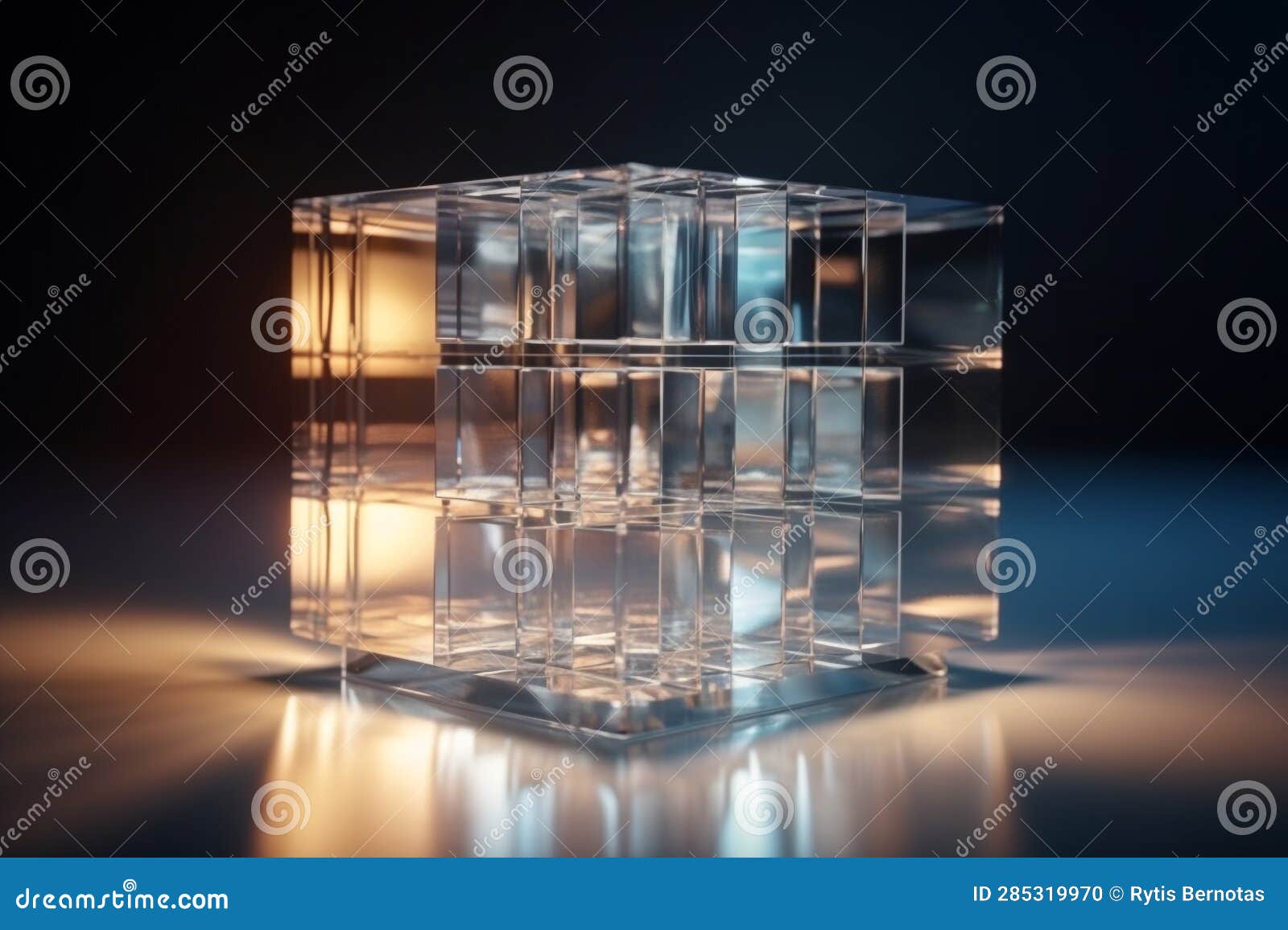 Transparent Glass Cube Illuminated with Light and Reflects Colorful ...