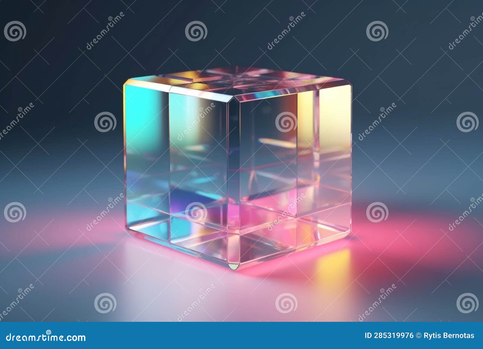 Transparent Glass Cube Illuminated with Light and Reflects Colorful ...