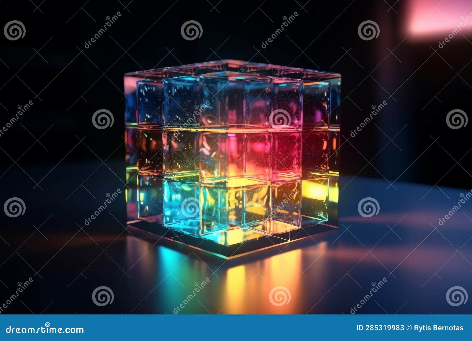 Transparent Glass Cube Illuminated with Light and Reflects Colorful ...