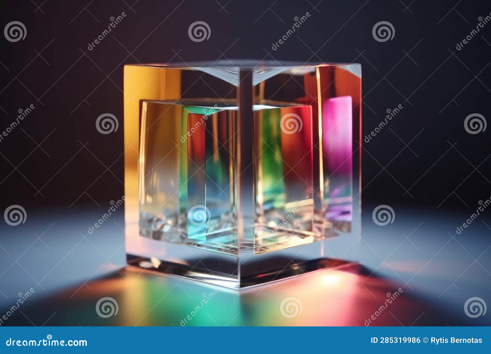 Transparent Glass Cube Illuminated with Light and Reflects Colorful ...