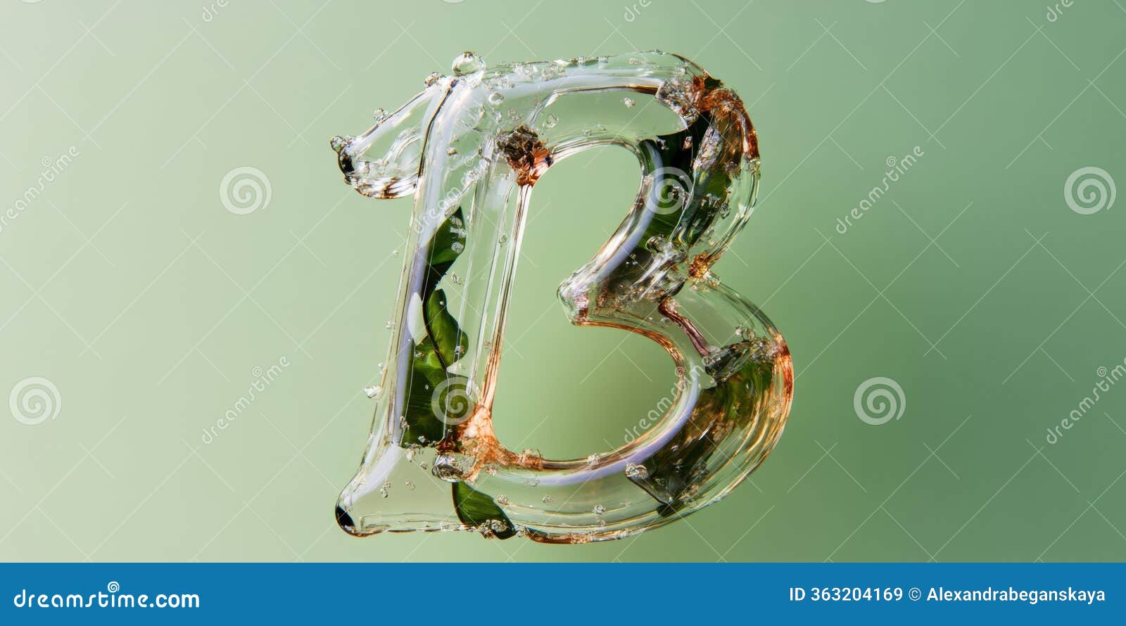 Transparent Glass Letter B with Leaf and Bubble Design Stock ...