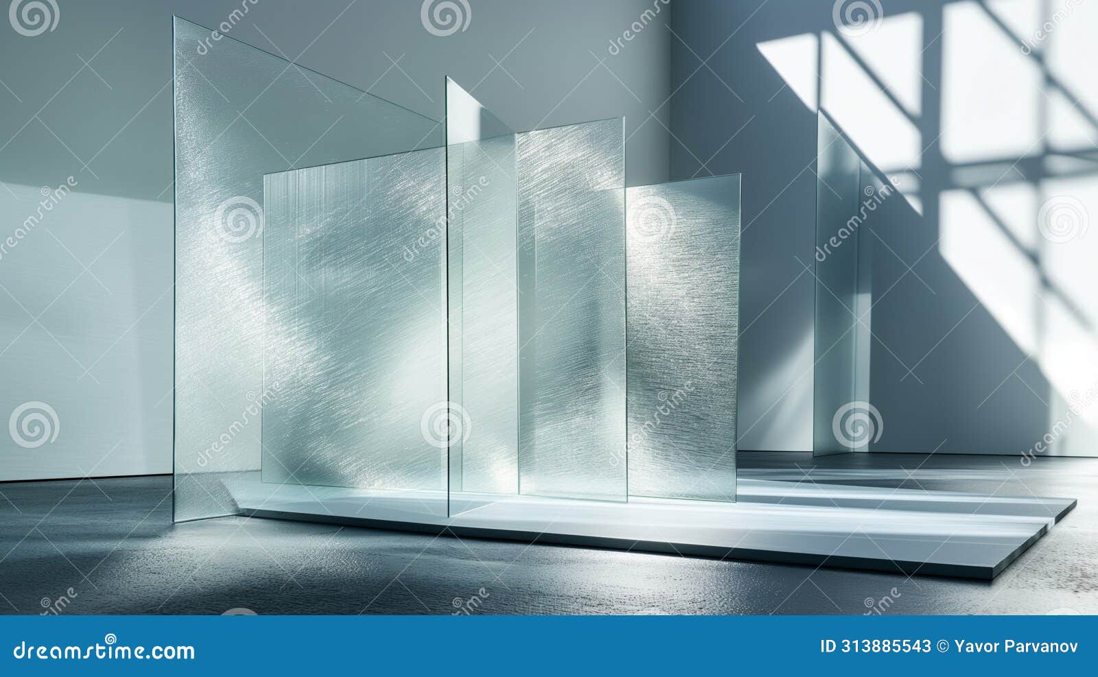 Transparent Glass Panels Stand Vertically on a Special Substrate, Their ...