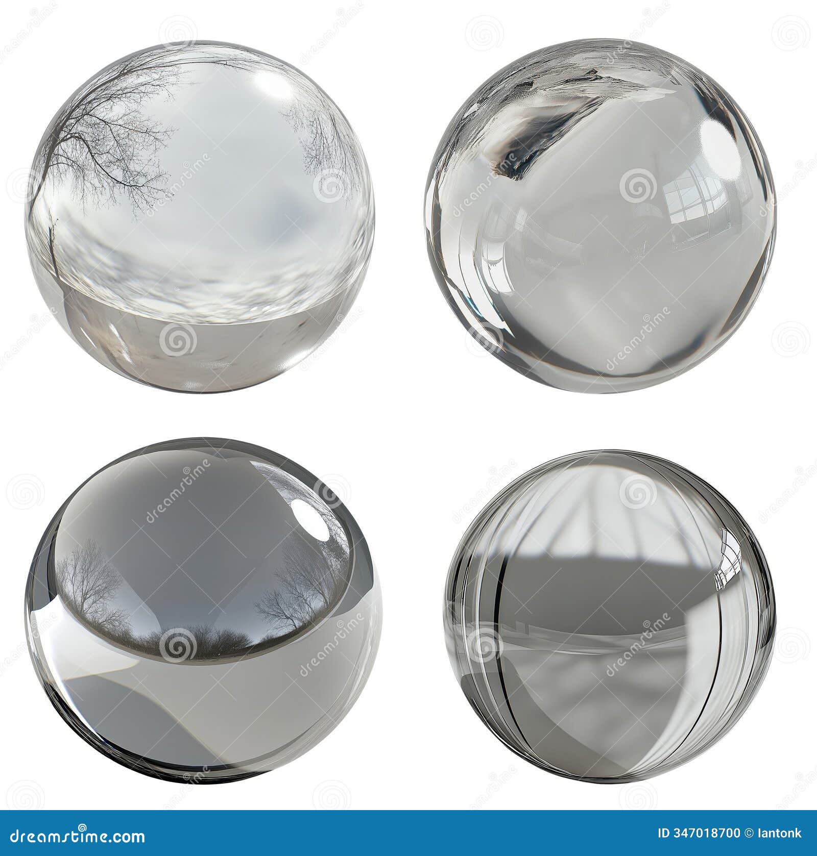 Transparent Glass Sphere with Light Reflections on White Background ...