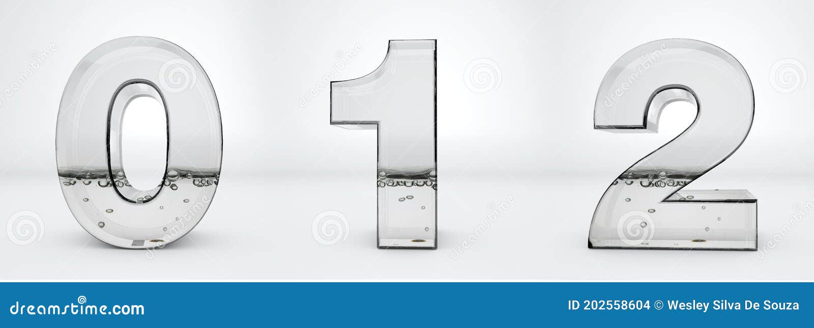 Transparent Glass Water Numbers 0, 1, 2 3d Rendering, Path Save Stock ...