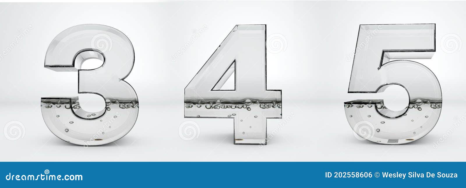 Transparent Glass Water Numbers 3, 4, 5 3d Rendering, Path Save Stock ...