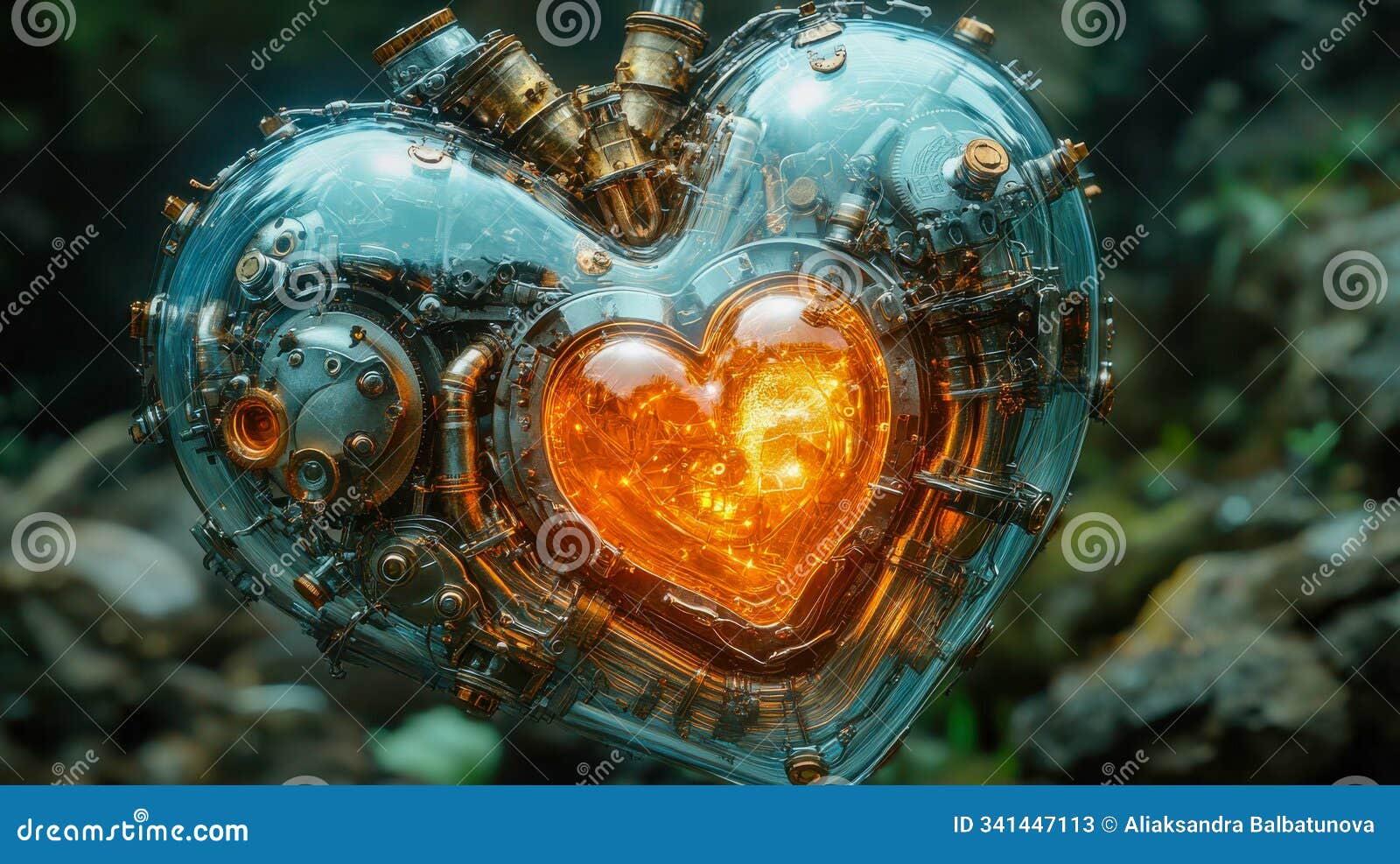 Transparent Heart-shaped Engine Glowing with Internal Lights, Sitting ...