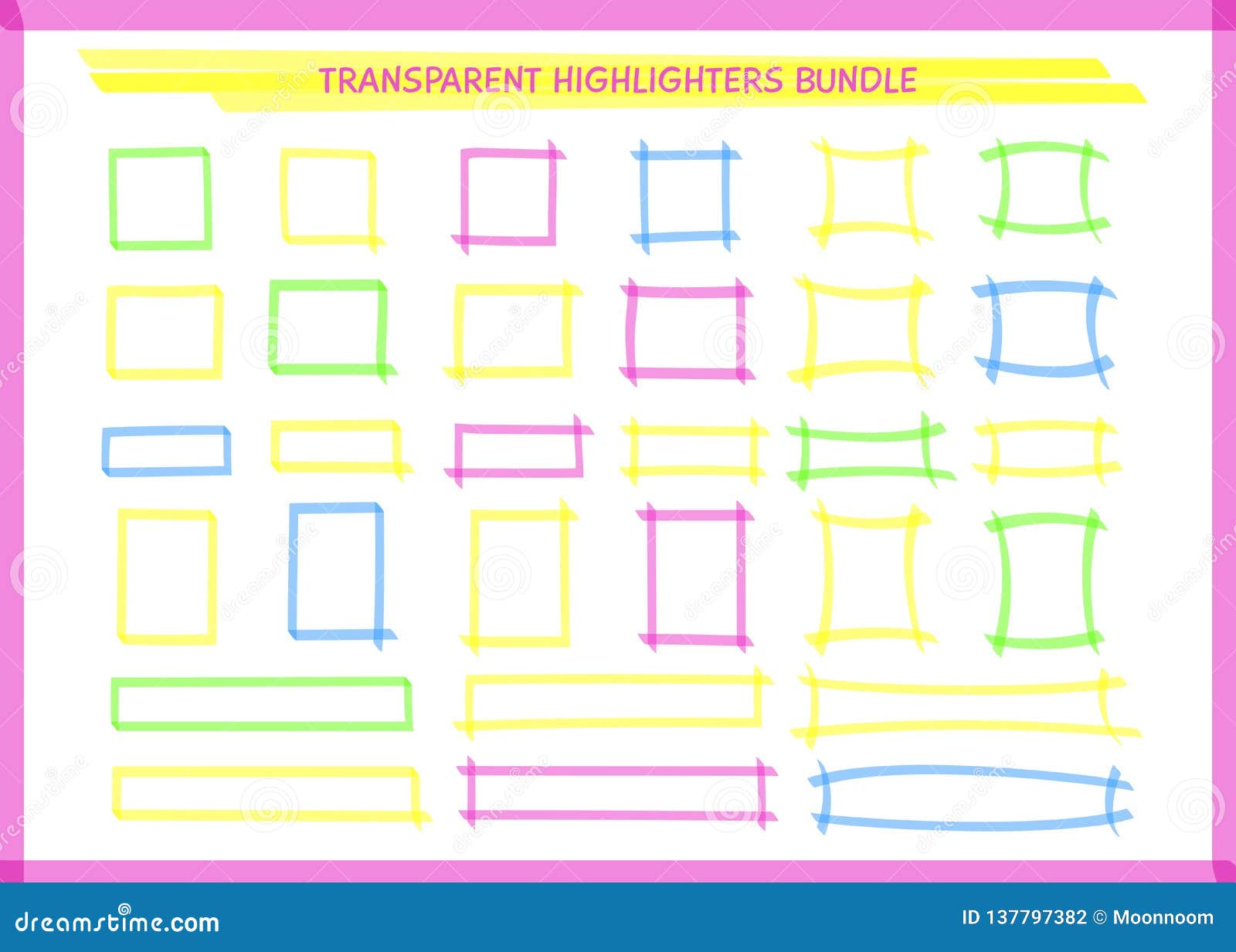 Transparent Highlight Pen Rectangle Frame Set Stock Vector ...