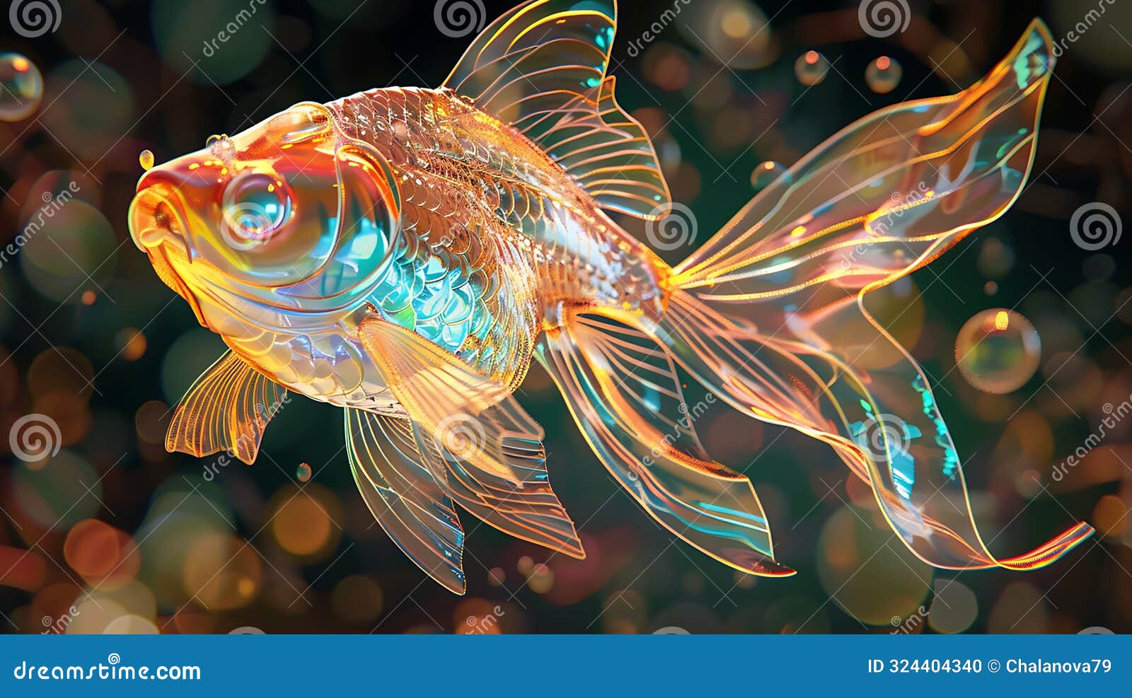 Transparent Hologram of Golden Fish. Fish is a Low-poly Compound ...